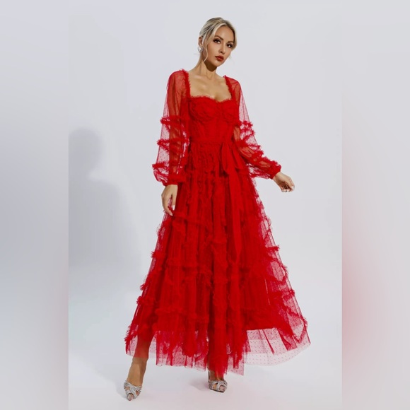Dresses | Red Mesh Maxi Dress Perfect For Formal Events | Poshmark